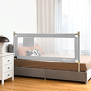 BABY JOY Bed Rail for Toddlers, 69’’ Extra Long, Height Adjustable & Foldable Baby Bed Rail Guard w/Storage Pocket & Double Safety Child Lock for Kids Twin Double Full Size Queen King Mattress (Gray)