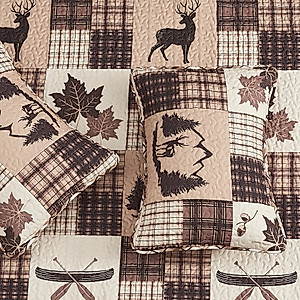 Great Bay Home Lodge Bedspread King Size Quilt with 2 Shams. Cabin 3-Piece Reversible All Season Quilt Set. Rustic Quilt Coverlet Bed Set. Redwood Collection.