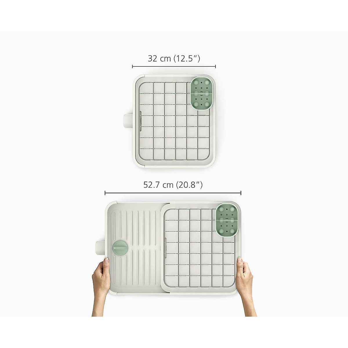 Joseph Joseph 85071 Extend Expandable Dish Drying Rack and Drainboard Set Foldaway Integrated Spout Drainer Removable Steel Rack and Cutlery Holder, White,White/Green - Plastic