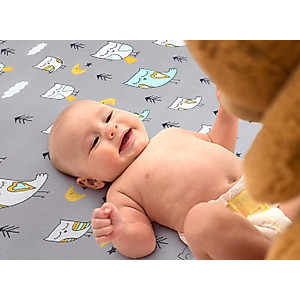 Pack n Play Sheets, BROLEX 2 Pack Mini Crib Sheets,Stretchy Portable Fitted Playard Sheet Set, Convertible Playard Mattress Cover,Ultra Soft Breathable Material,Owl & Bear