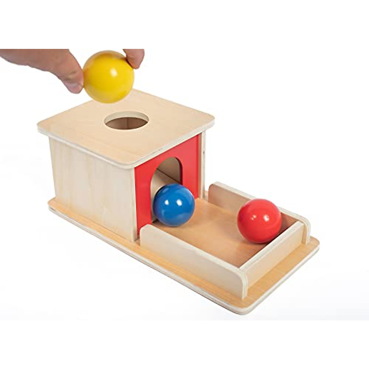 Adena Montessori Full Size Object Permanence Box with Tray Three Balls Montessori Toys for 6-12 Month Infant 1 Year Old Babies Toddlers