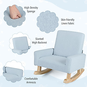 HONEY JOY Toddler Rocking Chair, Kids Rocker Chair with Solid Wood Legs & Linen Fabric, Kids Furniture Sofa w/Anti-Tipping Design, Toddler Couch for Kids Room, Playroom, Nursery, Bedroom (Blue)