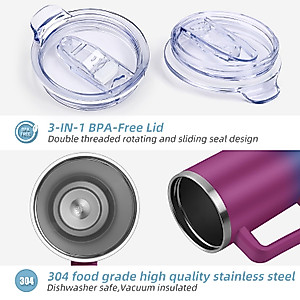 40 oz Tumbler with Handle and Straw, 100% Leak Proof Tumblers Cup, Stainless Steel Insulated Travel Coffee Mug, Keeps Drinks Cold for 24 Hours or Hot for 10 Hours, Fits for Car Cup Holder, PurpleBlue
