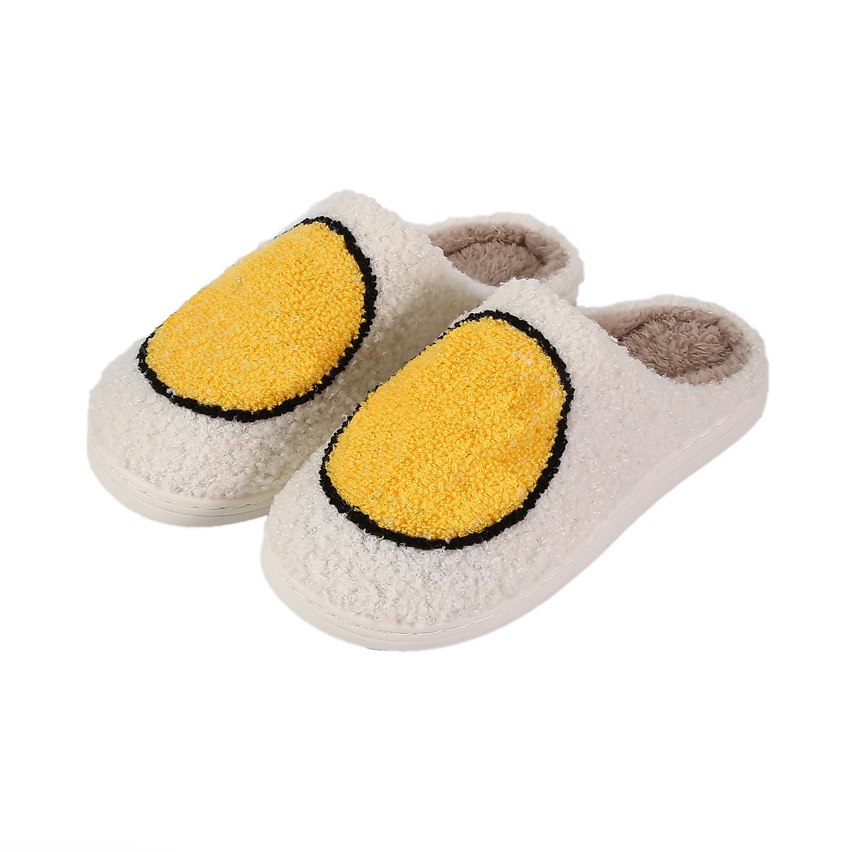 Smile Face Slippers for Women Men Soft Fuzzy Comfy Warm Thick Sole Slip-on Slippers, Plush Retro Cute Cloud Happy Face House Slippers, Fluffy Home Platform Slides Shoes Indoor Outdoor(yellow,38/39)