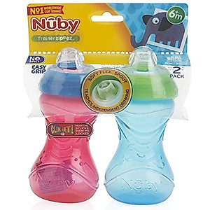 Nuby 2-Pack No-Spill Easy Grip Clik-It Cups, 10 Ounce, Colors May Vary