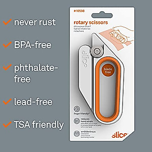 Slice 10598 Rotary Scissors Cutting Tool by Slice, Bladeless Scissors, Ambidextrous Cutter Ideal for Cutting Gift Wrap, Gift Basket Cellophane, Paper 1 Pack