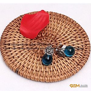 GEM-Inside 12mm Blue Crystal Earrings Round Ball Gemstone Beads Cute Tibetan Silver Marcasite Leverback Jewelry Accessory for Woman