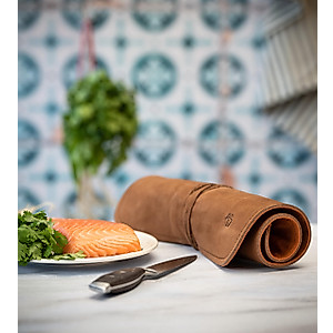 Angus Stoke Knife Roll Bag Genuine Leather – Chef`s knife bag 7 slots/for up to 11" knives – Leather Knife Case Steve (brown)