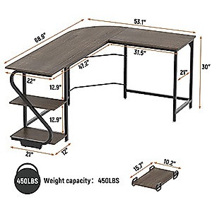Weehom Reversible L Shaped Desk with Shelves Large Corner Computer Gaming Desks for Home Office Writing Workstation Wooden Table