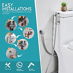 Handheld Bidet Sprayer for Toilet, FES Stainless Steel Brushed Nickel Adjustable Pressure Control Bidet Faucet Diaper Sprayer Set with Hose Attachment Easy Install for Bathroom