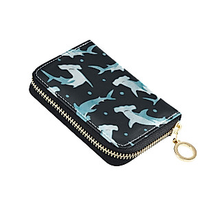 Slim Minimalist Soft Leather Mini Case Holder Organizer Wallet for Women Men Hammerhead Shark
