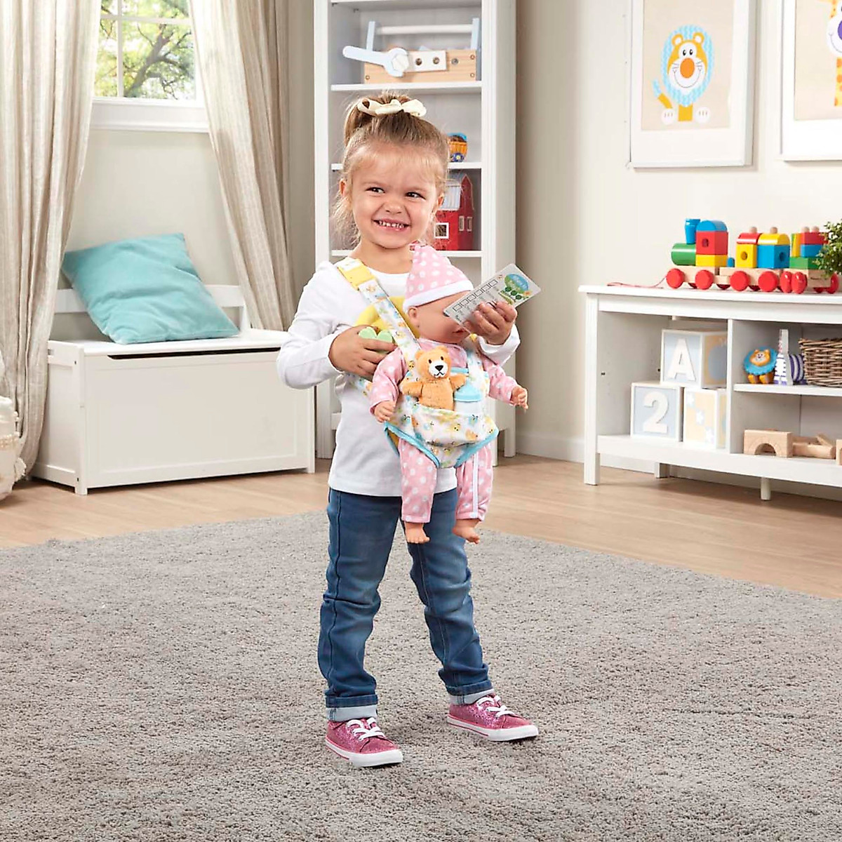 Melissa & Doug Mine to Love Carrier Play Set for Baby Dolls with Toy Bear, Bottle, Rattle, Activity Card, 14.25 x 8.25 x 2.5