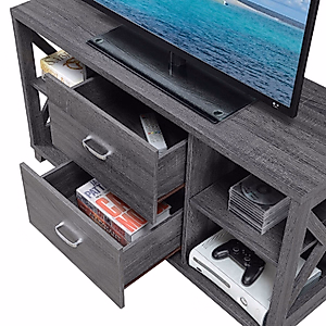 Convenience Concepts Oxford Deluxe 2 Drawer TV Stand with Shelves for TVs up to 55 Inches, Weathered Gray