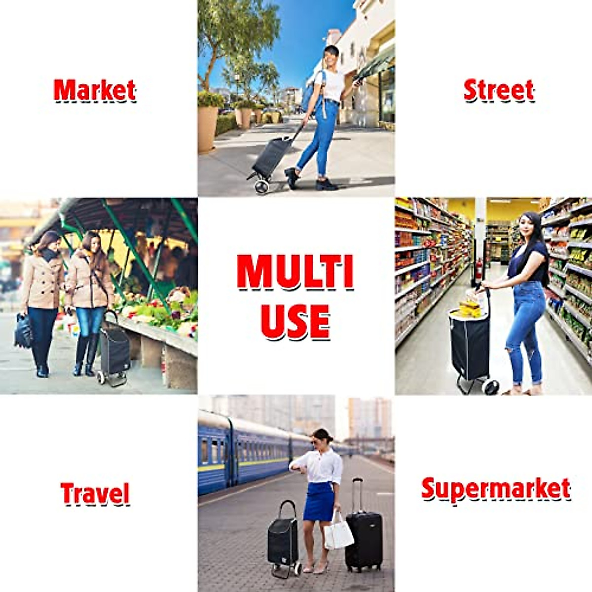 dbest products Trolley Dolly Sport Foldable Shopping cart for Groceries with Wheels and Removable Bag and Rolling Personal Handtruck Carrito de Compras con Ruedas, Black