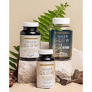 Inner Glow Advanced Hair, Skin & Nails Formula - Dermatologist and Plastic Surgeon Developed, clinically Tested for visibly Stronger and Thicker Hair in 12 Weeks