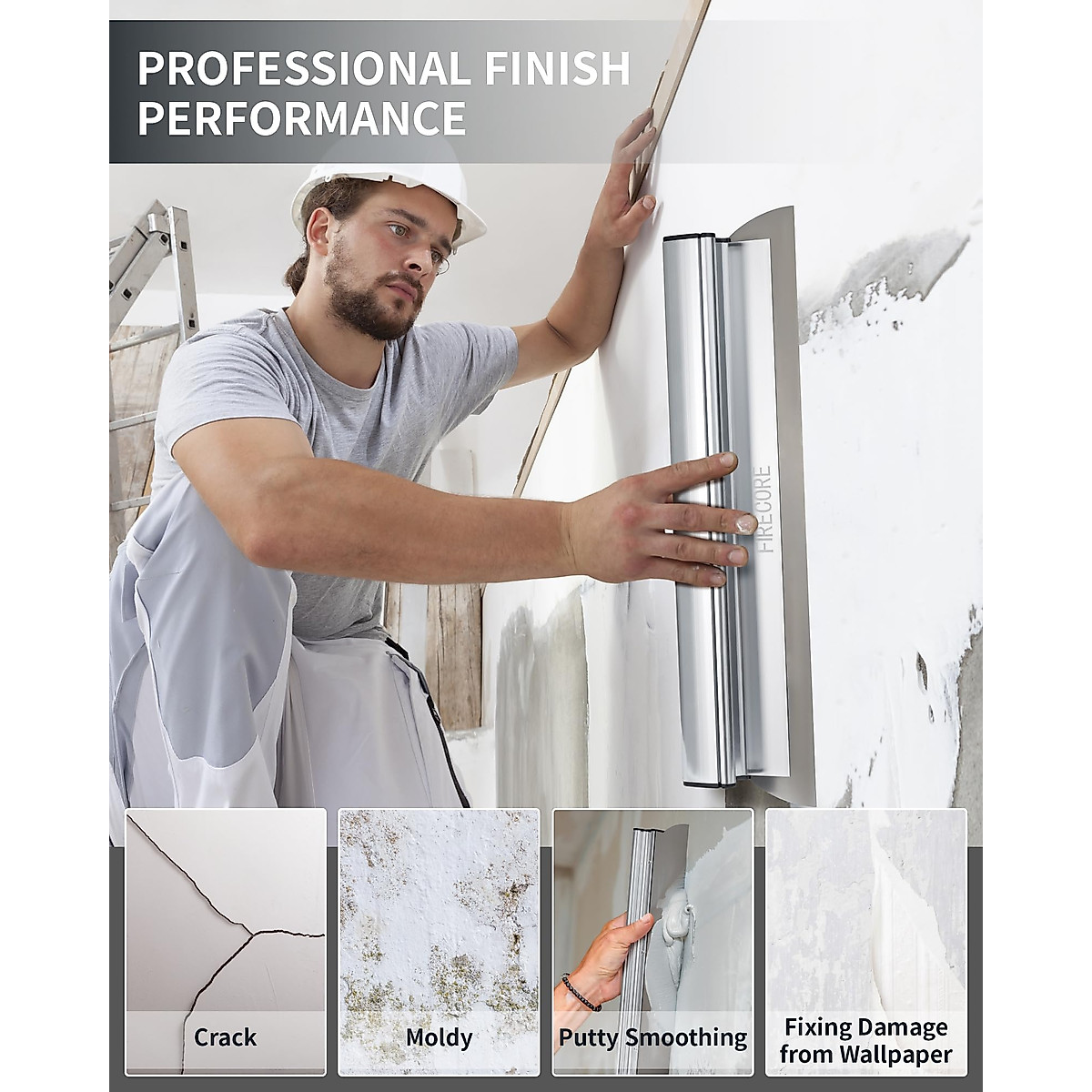 Skimming Blade, Firecore 24 Inch Drywall Tools Aluminum Housings, Stainless Steel Skim Coating Blade Knockdown Texture Knife, Smoothing Spatula for Drywall Repair Plaster Walls Wall-Board Sheetrock