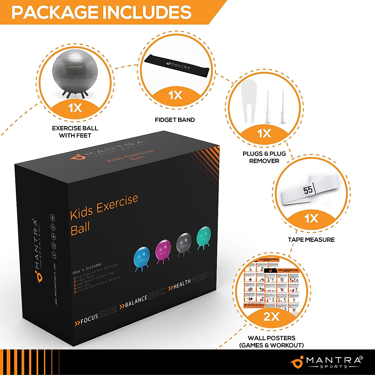 Flexible Seating for Classroom Elementary & Middle School, Wobble Stools for Classroom Seating, Kids Sensory Chair for Autistic Children, ADHD Chairs for Kids, Kids Yoga Ball Chair with Fidget Band