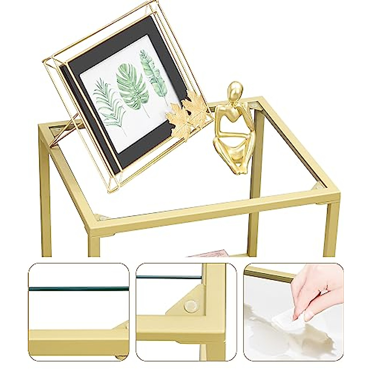 Homhedy 5-Tier Bookshelf,Metal Bookcase,Tempered Glass Shelves,Storage Rack Shelf for Home Office ,Living Room,Bedroom, Bathroom,Modern Style,Golden