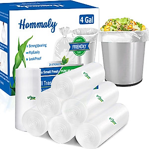 4 Gallon 350pcs small Trash Bags Strong Clear Garbage Bags, Bathroom Trash Can Bin Liners, Small Plastic Bags for home office, waste basket liner, fit 12-15 Liter, 3.5,4,4.5 Gal（Clear 350）