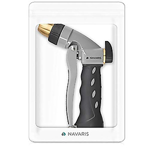 Navaris Garden Hose Nozzle Spray - High Pressure Metal Water Gun Sprinkler with Ergonomic Trigger for Lawn, Gardening, Car Washing, Watering Plants