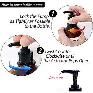 Mia home - 17.5 oz Refillable Empty Amber PET Plastic Bottle Set - 3 Bottles only with Labels, Shampoo & Conditioner & Shower Gel, Silcone Funnel