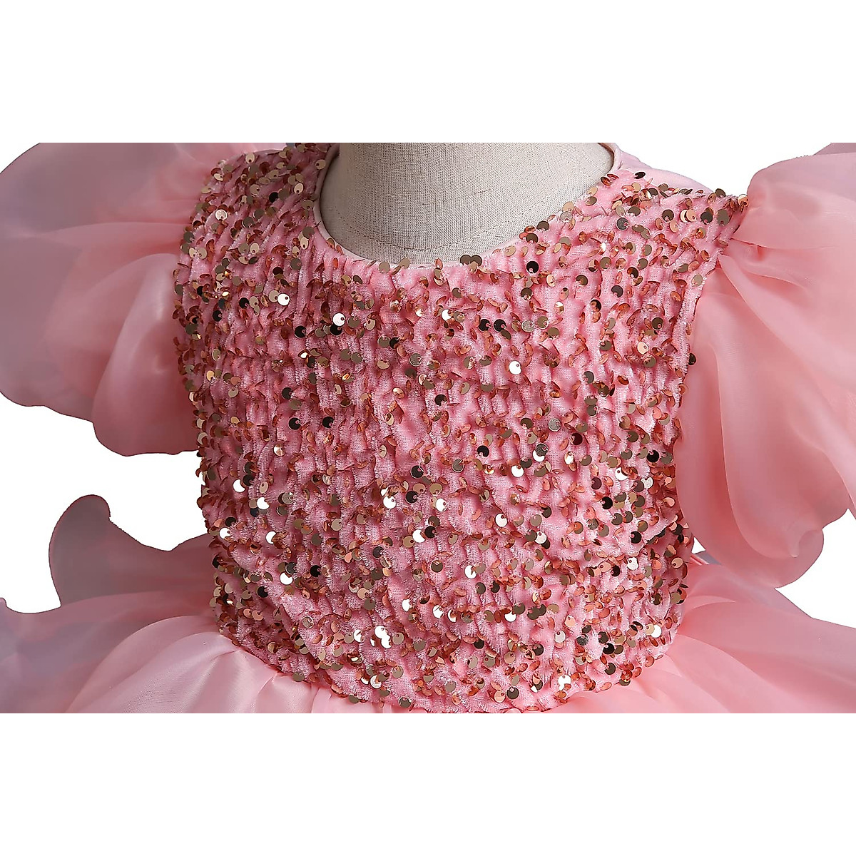 Myosotis510 Girls' Lace Princess Wedding Baptism Dress Long Sleeve Formal Party Wear for Toddler Baby Girl (Ruffle Pink, 6 Years)