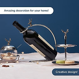 Rigeli Regent Silverplated Wire Wine Bottle Stand with Lacquer, with Stag Head Motif Metal Wine Rack Freestanding Tabletop Bottle Holder Geometric Design for Table Top Rack,Perfect Wine Holder