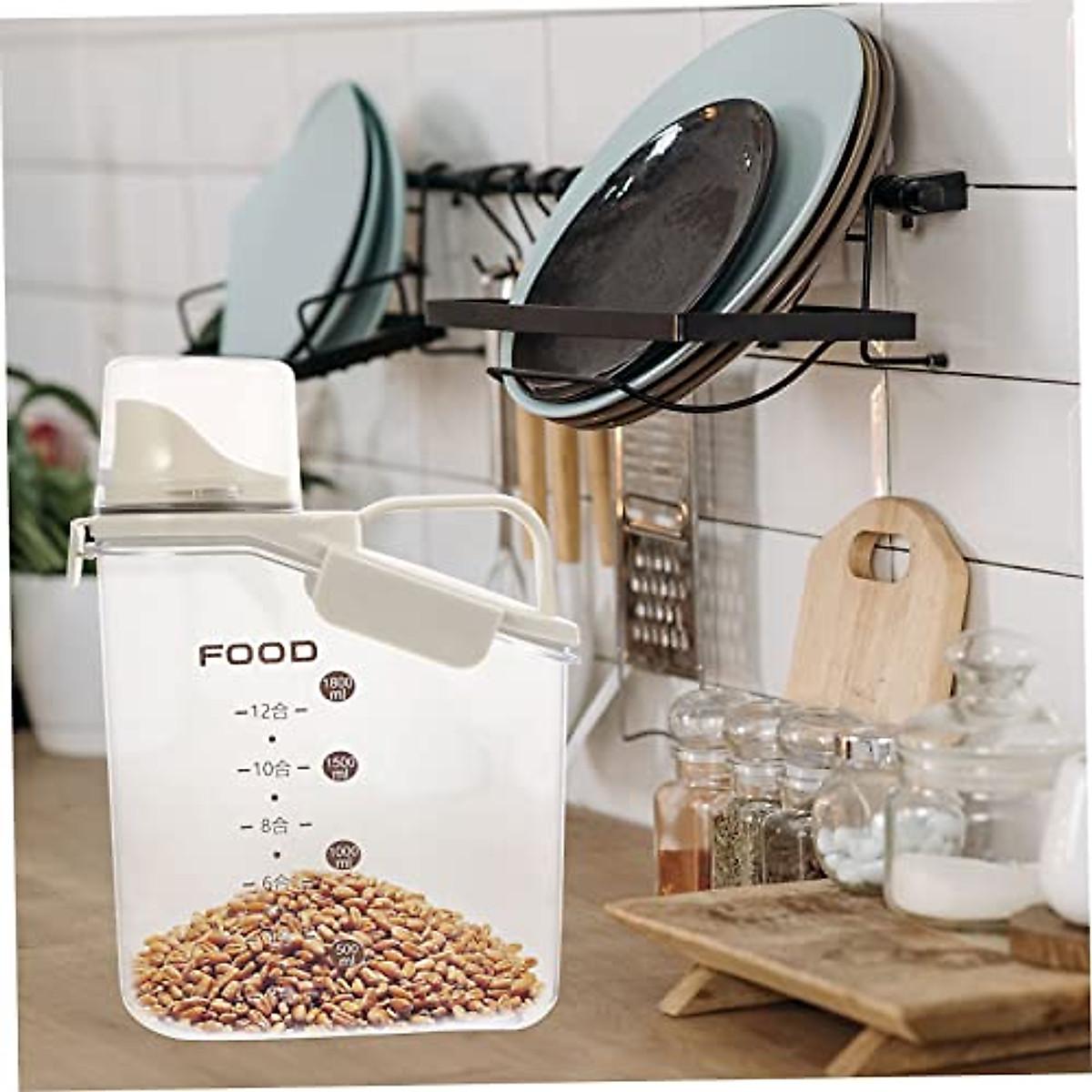 TOGEVAL Ergonomic Portable Sealing Dry Loose Storaging Keeper Fruits Snacks Vegetable Home Transparent Container Keeping Spout Snack Food Tea Handle Scale Airtight Pouring Cats Cereal