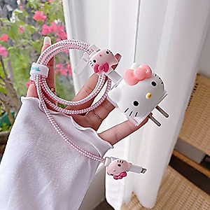 Tospania DIY Cable Protector Charger Wire Saver - Data Cable18W/20W USB-C Charger Line Protector-Compatible with iPhone 11 12 13 14 Pro Max (Pink Kitty)