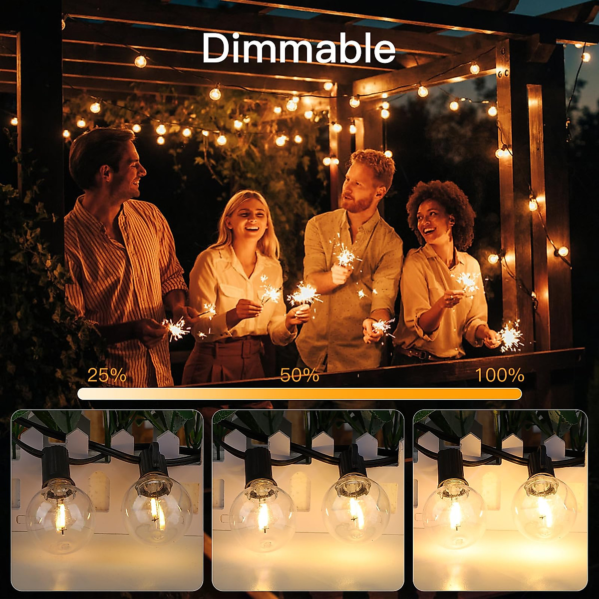 GPATIO LED G40 Replacement Light Bulbs for Indoor Outdoor String Lights - C7 Candelabra Fits E12 Socket Light Fixtures with Round Globe Clear Edison Waterproof Dimmable 1.5inch 50Pack