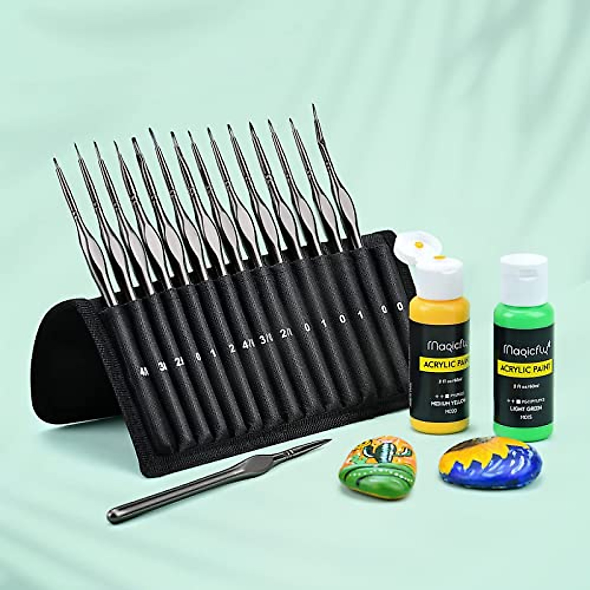 Magicfly Fine Detail Paint Brushes, 15pcs Miniature Paint Brushes Set with Dustproof Nylon Bag, Nylon Hair, Fine Detailing for Acrylic, Oil, Watercolor, Gouache & More