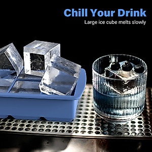 Large Ice Cube Tray for Whiskey: Ice Ball Maker for Cocktails - Large Ice Trays for Whisky Ice Sphere - Big Ice Cube Maker for Bourbon Square Ice