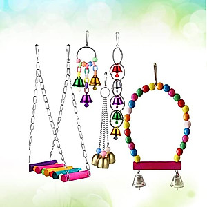 5pcs Toy Chewing Birds Cockatiels Small Conures Hanging Macaws Wooden Hammock Amusing Finches Bird Accessories Cage Creative Pet Love Parakeets Parrot Parrots Bell Perch for Swing