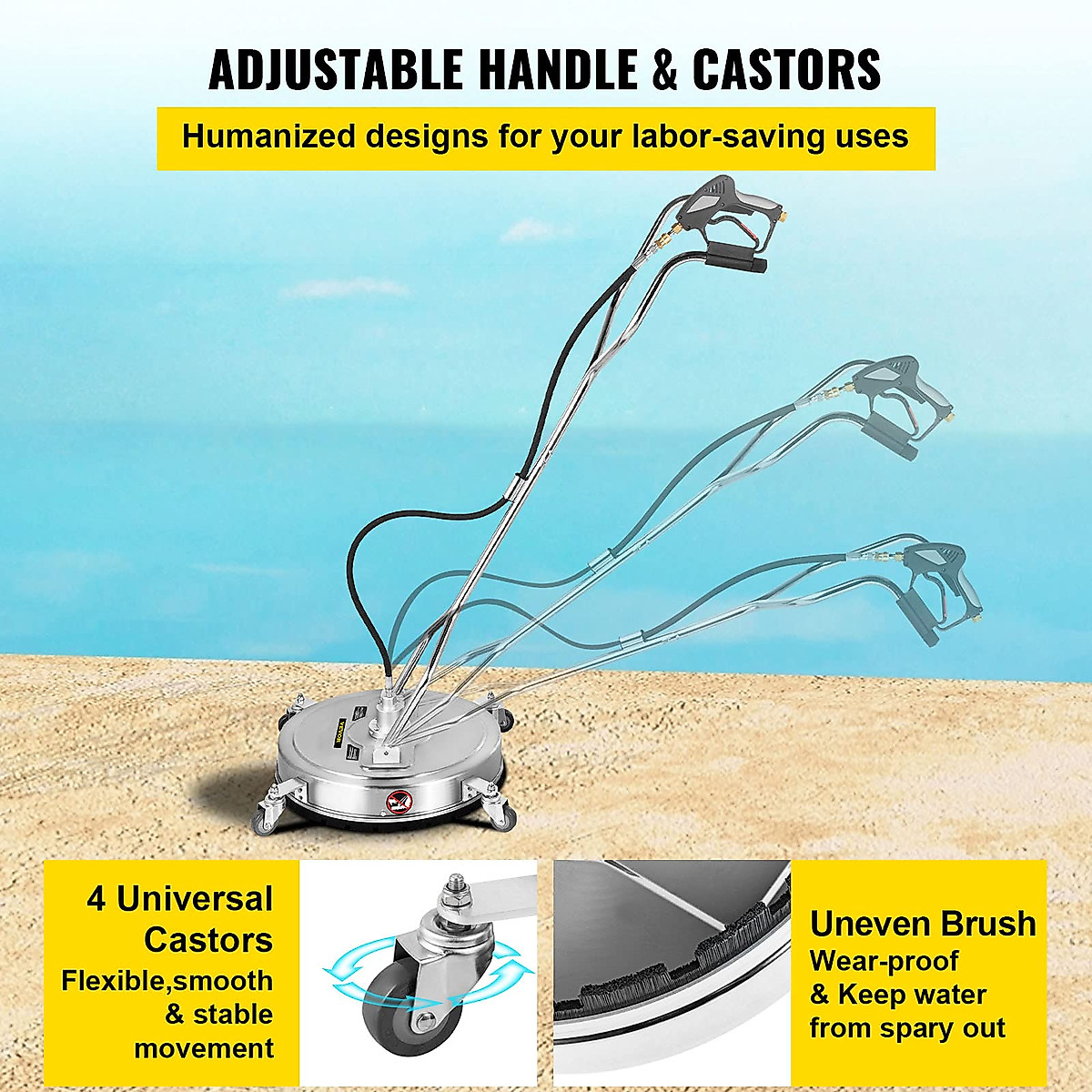 VEVOR 24" Surface Cleaner, 4000PSI Max. Pressure Flat Surface Cleaner, Stainless Steel Rotating Surface Cleaner, Pressure Washer Surface Cleaner w/ 3 Nozzles, Fit for 3/8" Quick Connector, for Patio