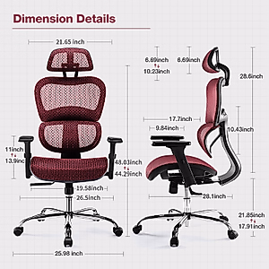 Ergonomic High Back Office Chair - High Office Chair with Headrest, Lumbar Support, Movable Armrests, Swivel Mesh Office Chair with 300 lbs Weight Capacity Adjustable Height for Home Office, Executive