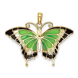 IceCarats 14K Yellow Gold Green Butterly Necklace Charm Pendant 25mm x 31mm Only
