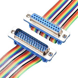 uxcell IDC Rainbow Wire Flat Ribbon Cable DB25 Male to DB25 Female Connector 2.54mm Pitch 19.7inch Length