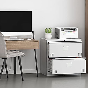 Lateral File Cabinet with Lock, 2 Drawer Filing Vertical Cabinet, Metal Horizontal File Cabinet with Card Slot for Home Office, Lockable Lateral Storage Filing Cabinet for Hanging Letter/Legal