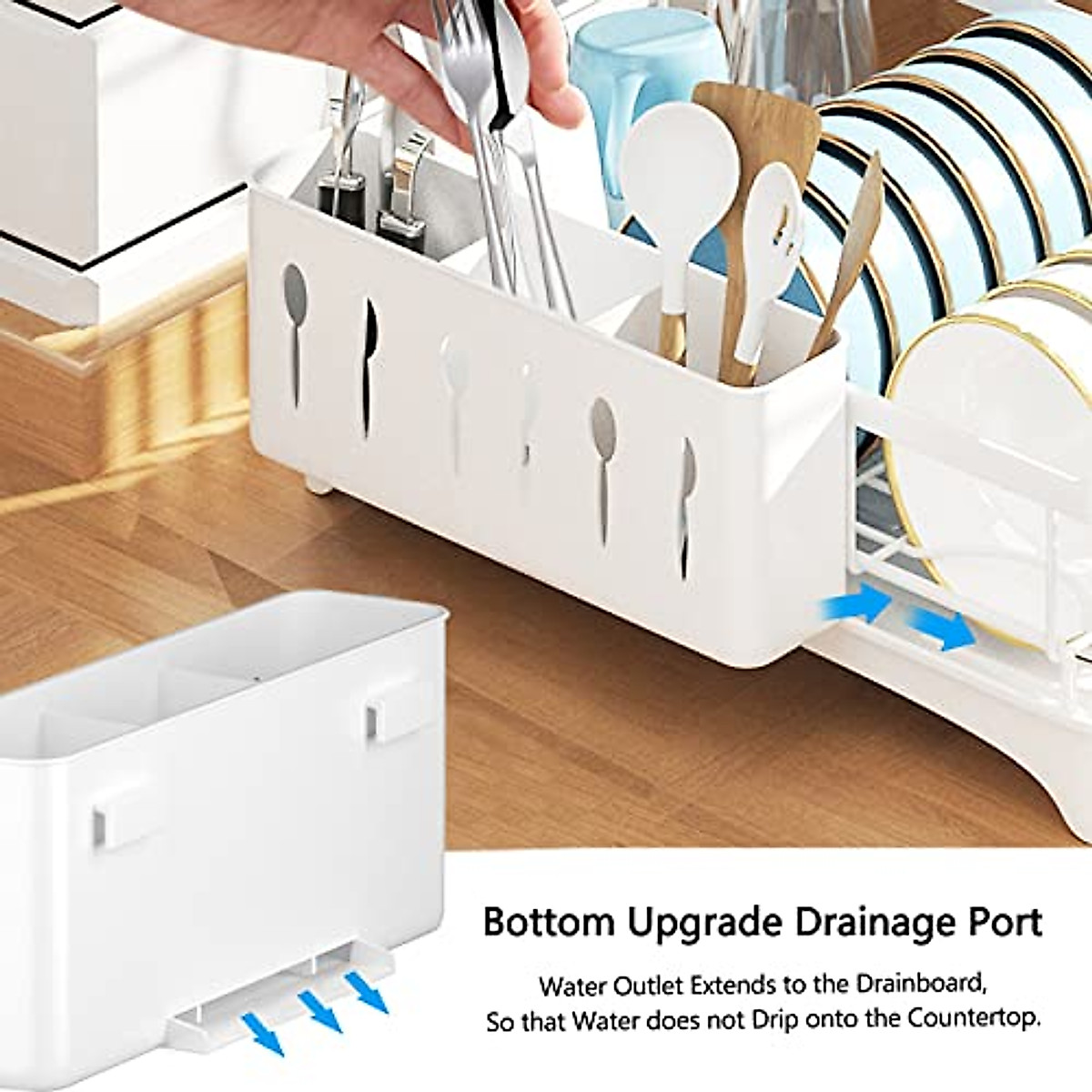 ParkNbuy Dish Drying Rack,2-Tier Detachable Dish Racks for Kitchen Counter,Large Capacity Dish Drying Rack Drainboard Set with Utensil Pots Holder and Cutting Board Holder White