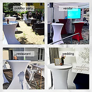 Dololoo 2 Pack Cocktail White Spandex Stretchable Tablecloths,Round Highboy Stretch Table Covers，Elastic Square Corners Table Clothes for Wedding,Party,Birthday,30"-32" Diameter x 40"-43" Height