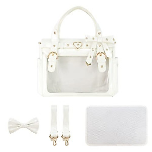 Cute Ita Bad for Women Girl, Kawaii Gothic Lolita Purse Tote Bag Pink Black Japanese Pin Collector, Clear Window Shoulder Bag (White)