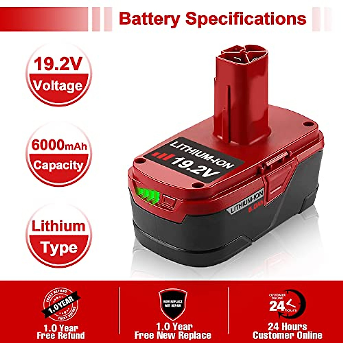 VANTTECH 2Pack Upgraded C3 19.2V 6.0Ah Lithium Battery Replace for Craftsman 19.2 Volt Battery DieHard C3 XCP 3130211004 130279005 11375 11045 1323903 315.115410 315.11485 315.PP2011 Cordless Battery