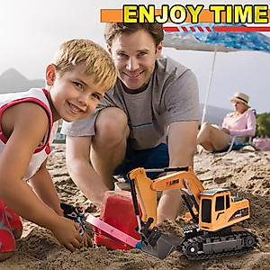 Hodlvant Remote Control Excavator Toy, Engineering Digger Truck, Metal Shovel Digger Vehicles with Lights & Sounds, 2.4Ghz RC Construction Car with 2 Batteries, Gifts for Kids Boys Age 3 4 5 6 7 8 9+