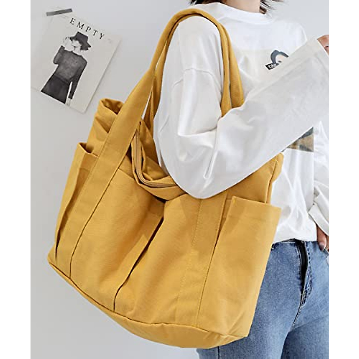Women Canvas Tote Bag Hobo Casual Shoulder Purse Large Capacity Messenger Handbags