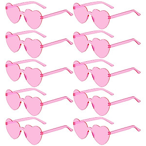 Fengek 10 Pcs Heart Shape Sunglasses Frameless Transparent Glasses Party Favors for Women Party, Pink