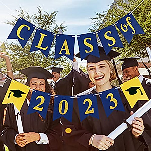 Class of 2023 Banner Blue and Gold Graduation Banner Class of 2023 Sign,Graduation 2023 Banner Class of 2023 Graduation Decorations for Blue and Gold Graduation Party Decorations 2023