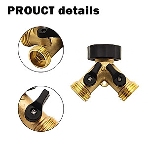 Brass Garden Hose Splitter 2 way Heavy Duty, Brass Hose Y Splitter 2 Valves, Y conneector with 2 Extra Rubber Washers