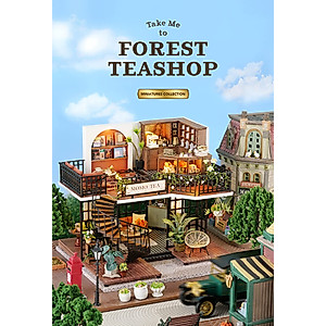 Kisoy Dollhouse Miniature with Furniture Kit, Handmade DIY House Model for Teens Adult Gift (Forest Teahouse)