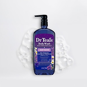 Dr Teal's Body Wash with Pure Epsom Salt, Sleep Blend with Melatonin, Lavender & Chamomile Essential Oils, 24 fl oz (Pack of 4)