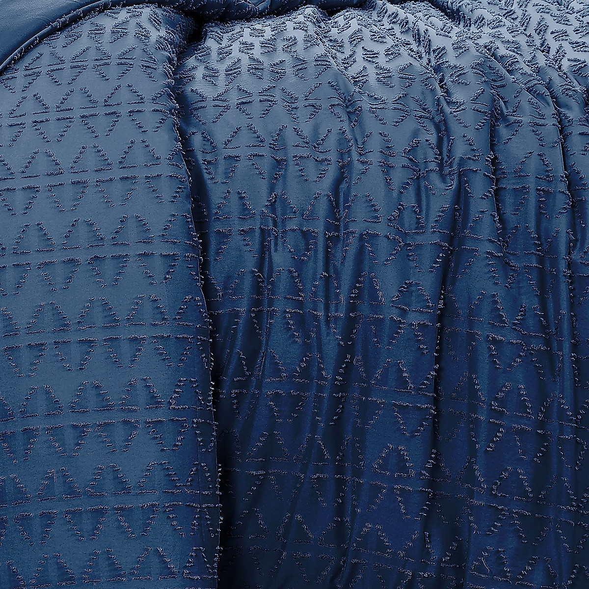 Southshore Fine Living, Inc. Oversized Clipped Jacquard Tufted Full/Queen Boho Duvet Cover with Zipper and Corner Ties, Easy Care 3-Piece Queen Duvet Cover Set with Two Matching Shams, Bali Navy Blue